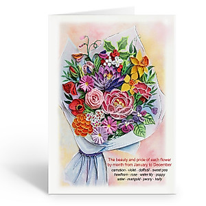 TUMYBee Colorful Bouquet Quilling Floral Card, Anniversary, Thank You, Birthday, 5 x 7 inch