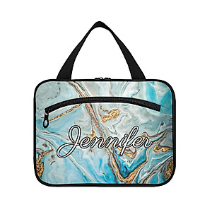 Vnurnrn Custom Marble Travel Toiletry Bag for Women Men Hanging Makeup Bag Portable Cosmetic Organizer Travel Cosmetic Bag for Vacation Must Haves Brushes Set