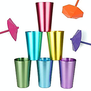 Aluminum Water Tumblers, Set of 6, Different Color, for Children and Adults, Travelling Tumblers, Party Tumblers, Stackable, 16oz (Large)