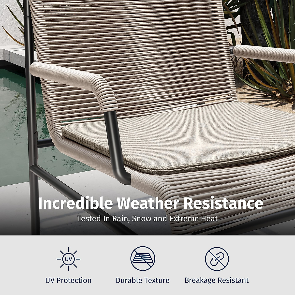 EAST OAK 3-Piece Patio Furniture Set, Outdoor Bistro Set with PE Rattan Wicker Wide Chairs, Soft Cushions & Coffee Table, Modern All-Weather Wicker Patio Set for Garden and Porch, Creamy Apricot