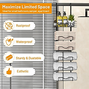 Over The Door Towel Racks for Bathroom,6-Tier Rolled Or Folded Towel Rack Wall Mounted with Metal Shelf, Bathroom Towel Holder Organizer for Bath, Hand Towels, Black