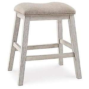 Signature Design by Ashley Skempton 4 Piece Counter Height Dining Set, Includes Table and 3 Barstools, Whitewash & Skempton Modern 24" Counter Height Upholstered Barstool, 2 Count, Whitewash