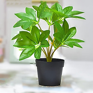 MRTIOO Mini Potted Artificial Potted Plants Fake Plastic Leaves Plants, Realistic Fake Plant with Plastic Pot, for Home Garden Office Store Kitchen Decor - with Flowerpot