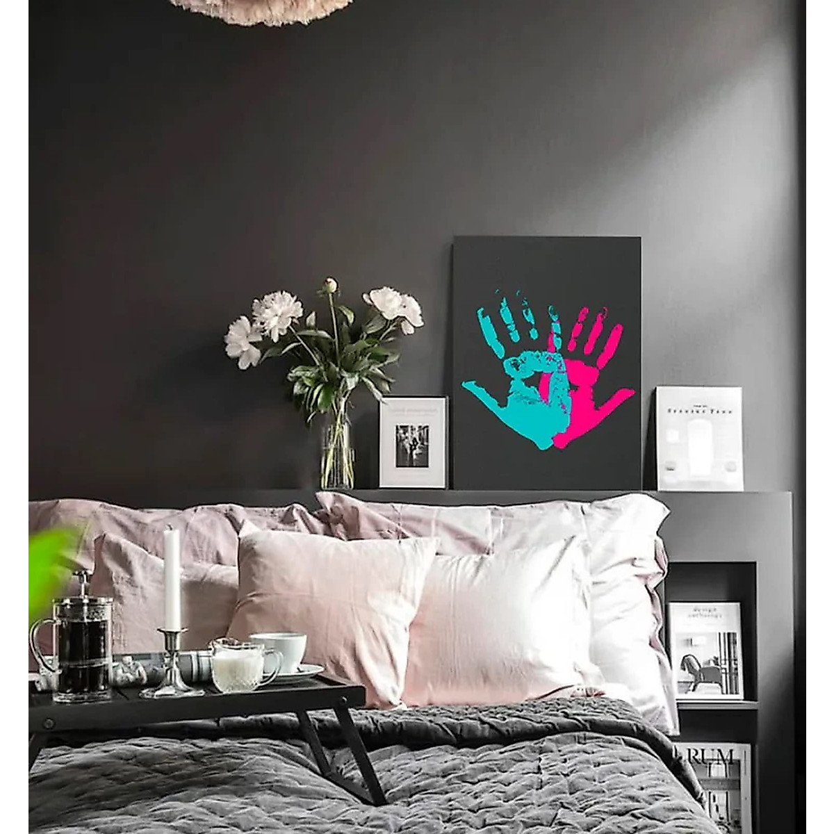 CHERRY CHEERS DIY Couples Canvas Handprint kit, Lovers Customized Special Moments Handmade Gift, Anniversary, Valentine Day Keepsake Gifts Non-Toxic Paints (Black)