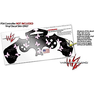 WraptorSkinz Skin Compatible with Sony PS4 Dualshock Controller PlayStation 4 Original Slim and Pro Pastel Butterflies Pink on Black (Controller NOT Included)