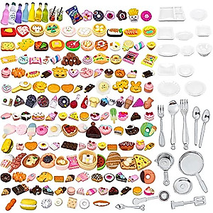 150 Pieces Miniature Food Drink Bottles Soda Pop Cans Pretend Play Kitchen Game Party Accessories Toy Hamburger Cake Ice Cream Tableware for 1/12 Doll House