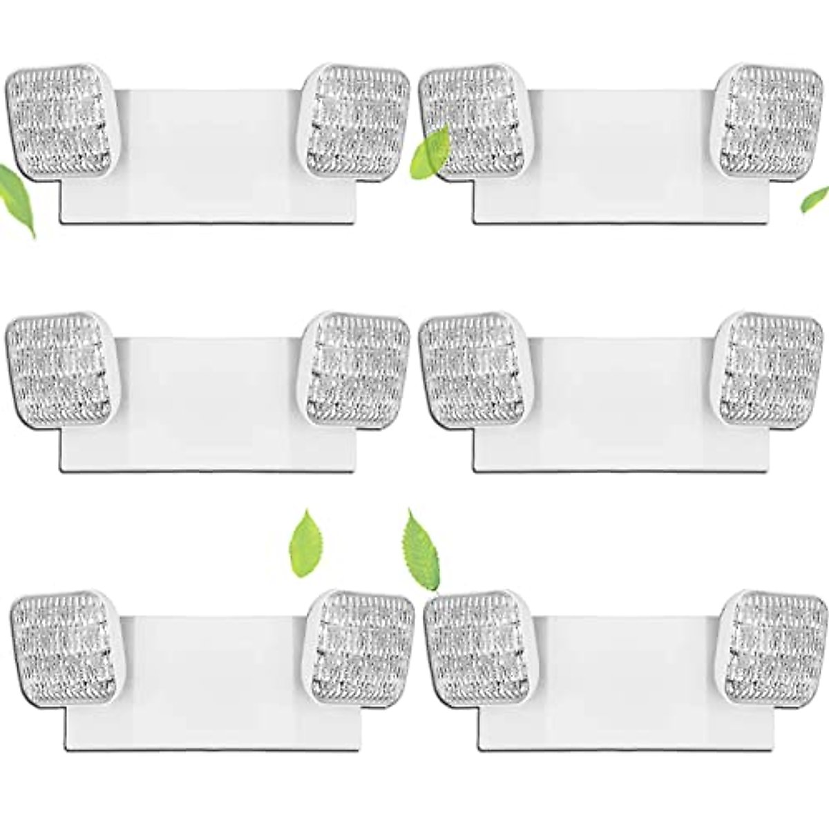 LED Emergency Light Fixture, Commercial Emergency Lights with Battery Backup, Square Two Head Adjustable LED Emergency Light for Power Failure Business, Emergency Exit Light AC 110V-277V 6 Pack