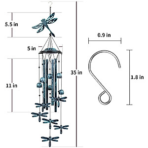 Monsiter QE Outdoors Wind Chimes with 4 Aluminum Tubes - Dragonfly S Hook, Wind Bells Hanging Decorate for Patio, Garden, Backyard or Porch