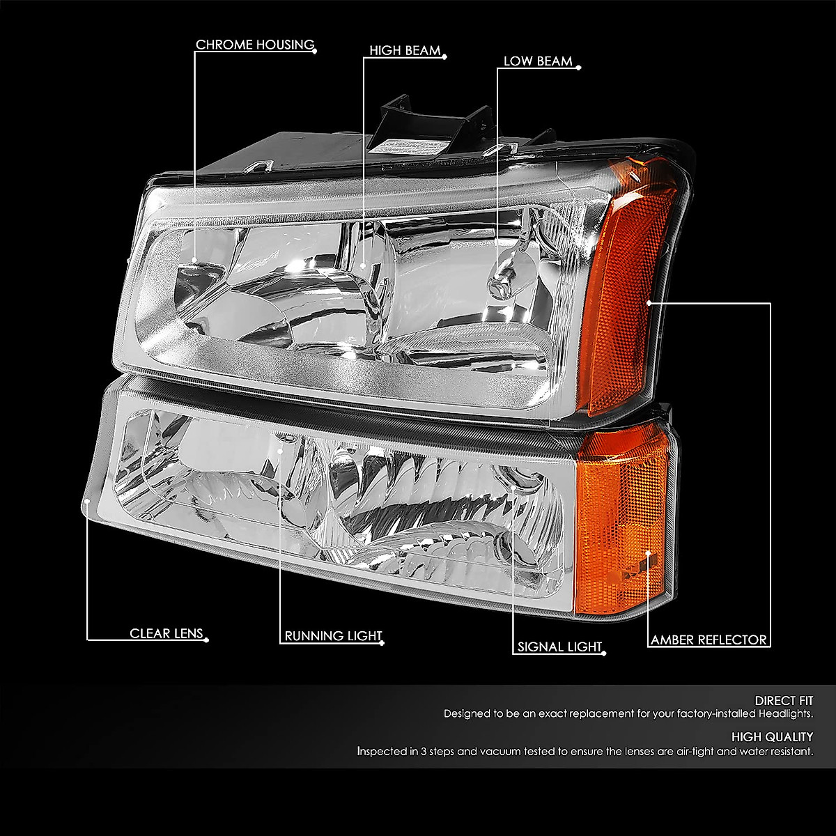 DNA MOTORING HL-OH-CS03-4P-CH-AM Chrome Amber Headlights Compatible with 2003-2006 Chevy Silverado/Avalanche