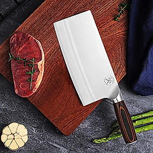 Tsuyoi Blades 7" Professional Stainless Steel Meat Cleaver - Ultra-Sharp Butcher Knife with Ergonomic Pakkawood Handle for Meat & Vegetable, Perfect for Home & Commercial Kitchen Use