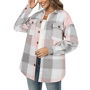NIeyook Womens Casual Long Sleeve Color Block Plaid Shacket Flannel Lapel Button Down Fall Shacket Jacket Outwear Coats