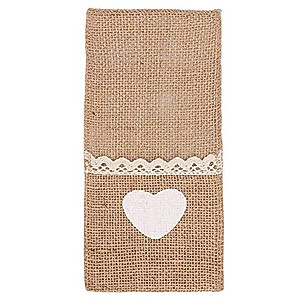 atural Burlap Tableware Utensil Holders Burlap Lace Silverware Holder Fork Bag Cutlery Pocket Natural Burlap Lace Pouch Utensil Holders Rustic Decorations For Wedding Party(Heart-Shaped)