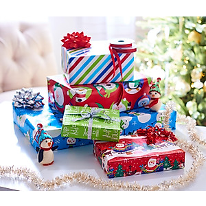 American Greetings 225 sq. ft. Christmas Wrapping Paper Set with Cut Lines, Santa, Stripes, Reindeer, Polka Dots and Snowmen (9 Rolls 30 in. x 10 ft., 60 Gift Tags)