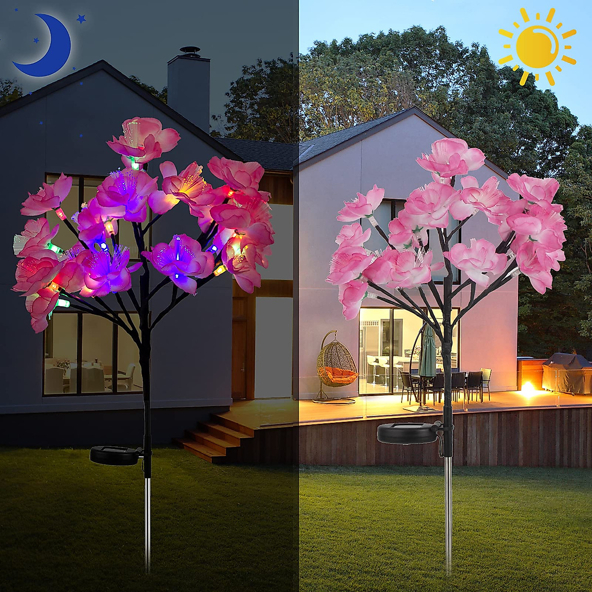 ELTUILMP Outdoor Solar Garden Lights, 2 Pack Solar Patio Lights with 42 Flower Lights Colors Changing LED Solar Powered Lights for Garden Patio Yard Pathway Decoration