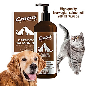 Norwegian Salmon Oil for Dogs & Cats Relieves Scratching & Joint Pain, Improves Skin, Coat, Immune & Heart Health. All Natural Omega 3 & Omega 6 Liquid Food Supplement for Pets. EPA + DHA Fatty Acids