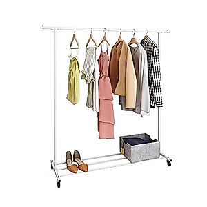ZGEHCO Clothes Rack with Wheels and Storage,Free Standing Clothing Rack for Hanging Clothes with Shelves,Portable Rolling Metal Garment Rack Organizer,Drying Rack Clothing,Coat Hanger White