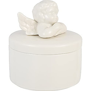 STOBAZA 1pcs Ceramic Cherub Figurine Jewelry Organizer Peal White Jewelry Trinket Box Cherub Jewelry Box for Trinkets, Jewelry, Ring, Earrings, Wedding Candies and Party Favor, (Style B)