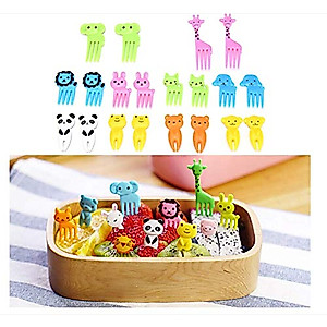 12 Pcs Stainless Steel Cookie & Vegetable & Fruit Cutters Shapes Sets, Mini Cookie Stamp Mold, Sandwich Cutters for Kids Baking+10 pcs Cute Cartoon Animals Food Picks and Forks Color Random