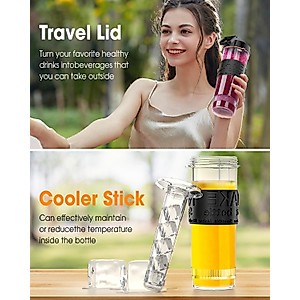COOL KNIGHT Personal Blender, 500W Portable Blender for Shakes and Smoothies, 10 Pieces Personal Smoothie Blender Set, With 2 * 20 oz Travel Mugs, Carrier Bag, Cooler Stick and Lemon Juicer.BPA Free