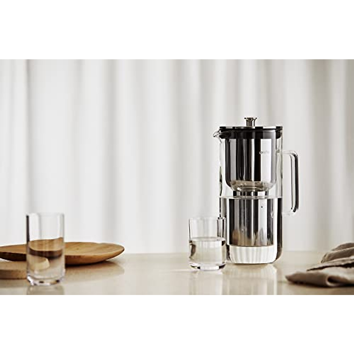 aarke Purifier | Glass Water Filter Pitcher with Refillable Steel Filter | 2.4L / 10 Cups | Includes Pure Filter Granules | Dishwasher Friendly