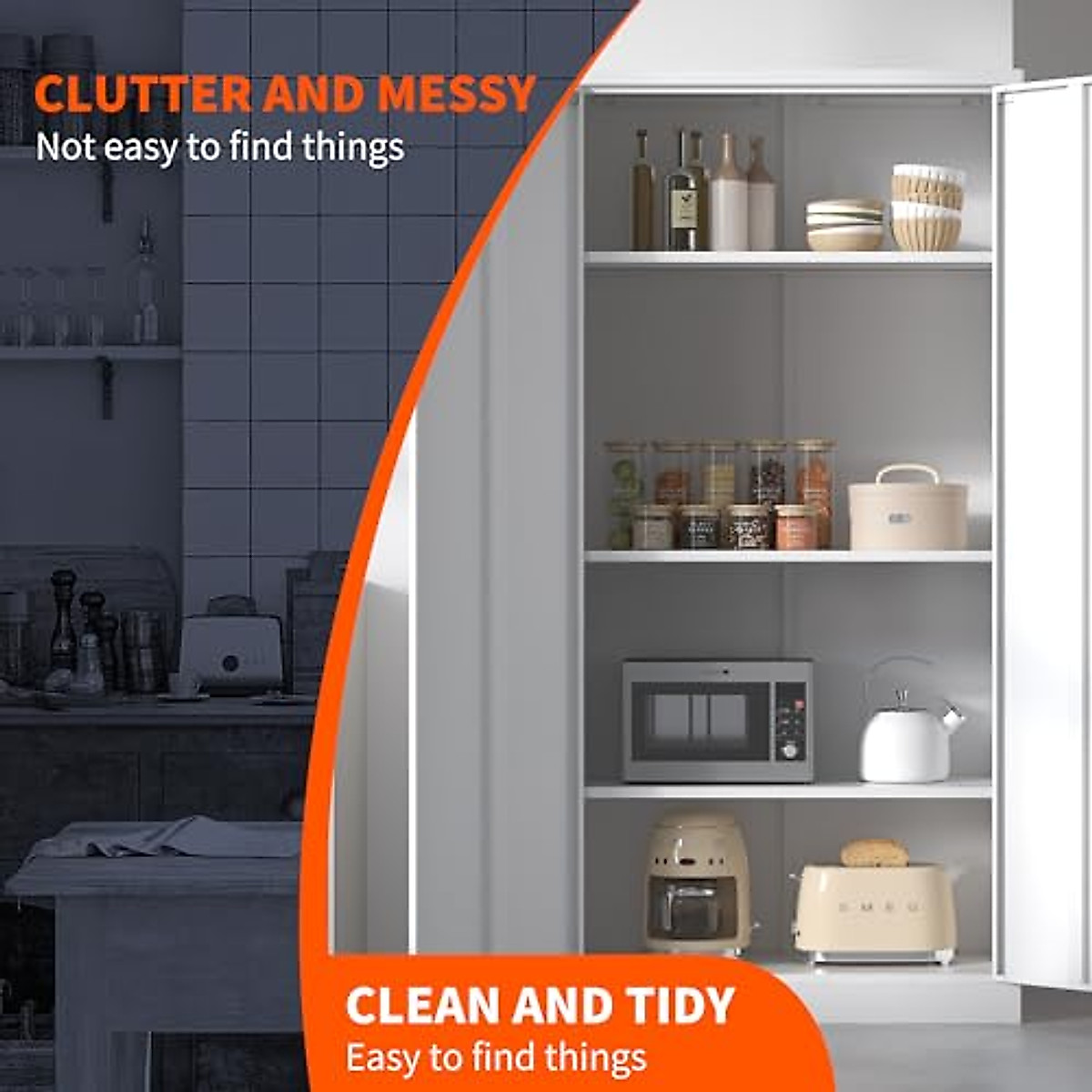 IKIMI Metal Storage Cabinet with Doors and Shelves,Steel Locking Garage Cabinets Utility Locker Tool Cabinets for Home Kitchen Office Basement