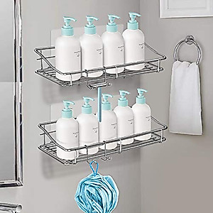Nieifi Shower Caddy Shelf Storage Rack Adhesive Without Drilling Stainless Steel with Hooks for Washroom, Lavatory, Restroom, Toilet, Bathroom, Kitchen - 2 Pack
