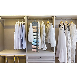 Leggings Storage Hanging Organizer,Storaging Hanger Roll Rack Holder for T-Shirt Jeans Gym Pants,RV Portable Closets Space Saver (Gray, 16 Compartments x 2Pack)