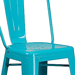 EMMA + OLIVER Commercial Grade 30" H Teal-Blue Metal Indoor-Outdoor Barstool with Back