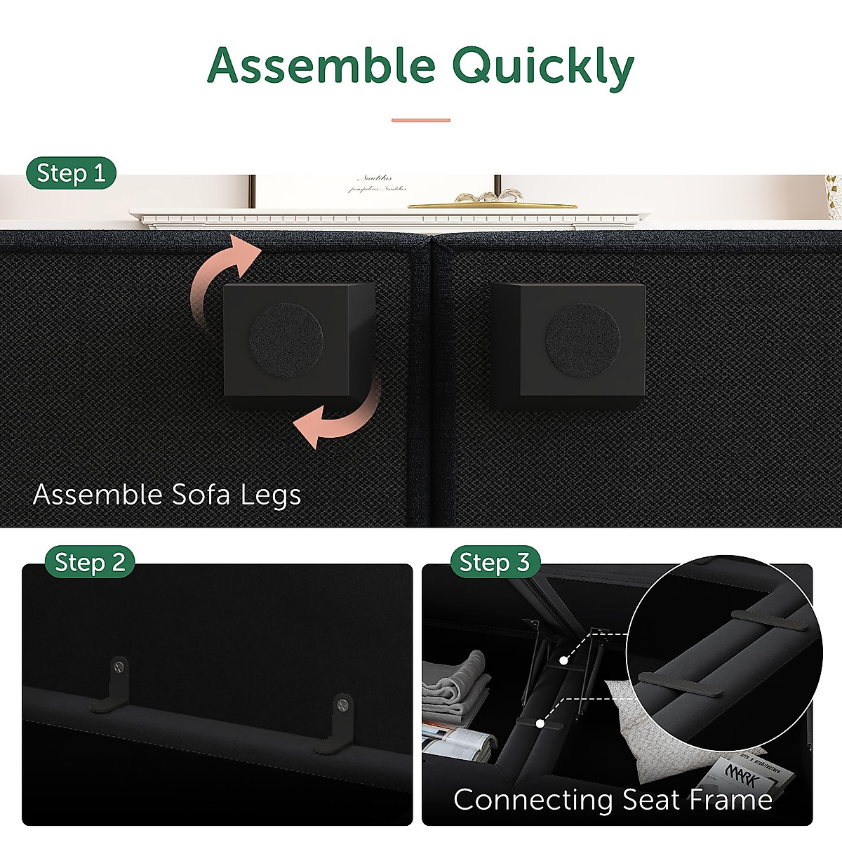 HONBAY Modular Sectional Sofa Velvet U Shaped Couch with Storage Oversized Sectional Sofa Couch for Living Room, Black