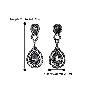 BriLove Wedding Bridal Dangle Earrings for Women Crystal Teardrop Infinity Chandelier Earrings Grey Black-Silver-Tone