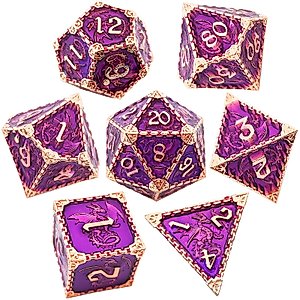 ZECIDOT DND Dice Set D&D Dungeons and Dragons Metal Polyhedral Table Games Dice Accessories Gifts of 7 Pathfinder Shadowrun Roleplaying MTG RPG Multi Sided Giant Large Dice (red Copper Purple)