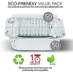 Stock Your Home 1 Lb Small Aluminum Pans with Lids (50 Pack) Foil Pans + Clear Plastic Lids, Disposable Cookware, Takeout Trays with Lids - To Go Disposable Food Containers for Restaurants & Catering