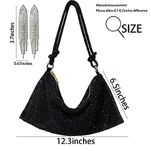 Rumdin Rhinestone Purse Chic Rhinestone Clutch Bag Black Women's Evening Handbags Sparkly Purse Hobo Bags for Women