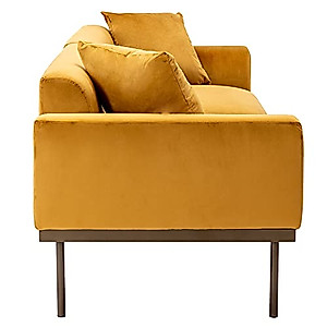 Polibi Modern Velvet Sofa with Metal Legs and 2 Pillows, Upholstered Sofa Couch for Living Room, Bedroom, Up to 3 Person Capacity, Mustard