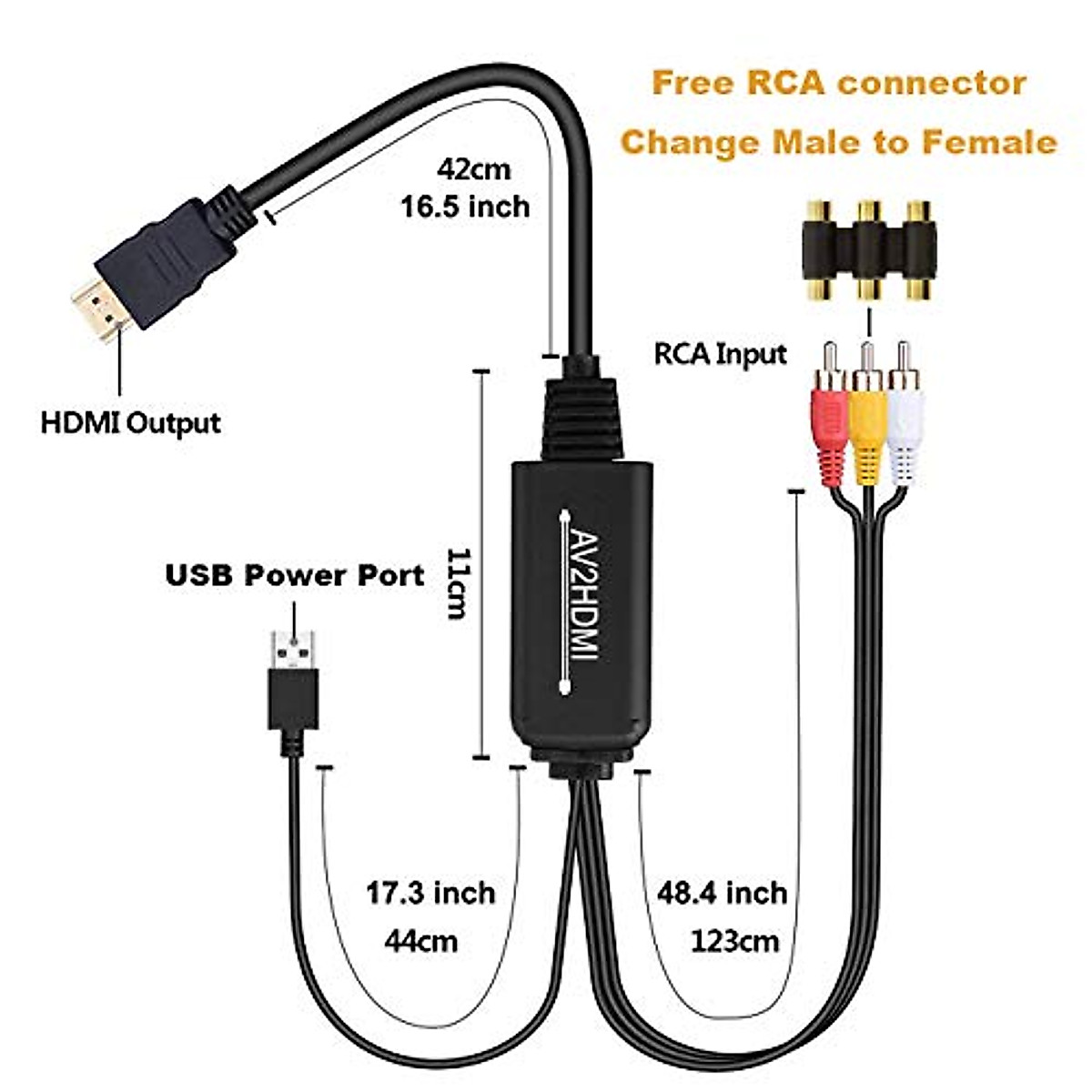 Tackston RCA to HDMI Converter, 1080P RCA Composite AV to HDMI Video Converter Cable Compatible with Wii NES N64 PS2 Xbox 360 Sega Genesis VHS VCR DVD Players to Modern TV