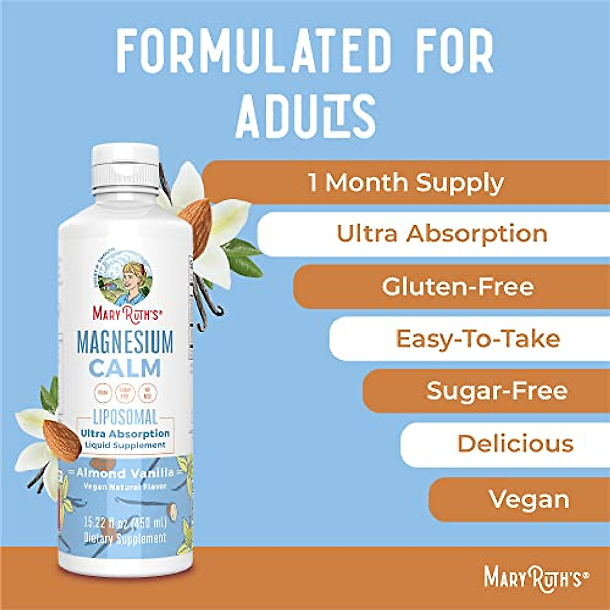 MaryRuth Organics Magnesium Liposomal| Magnesium Supplement | Magnesium Bisglycinate | Muscle & Bone Support | Mood Support Vitamin | Vegan | Non-GMO | Gluten Free | 15.22 Fl Oz | 30 Servings