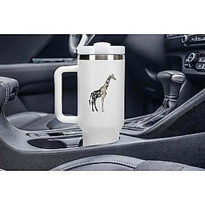 Elanze Designs Giraffe Growing Wildflower Animal Floral Motif 40 Oz. Stainless Steel Water Bottle Coffee Mug, Spill & Leak Resistant, Travel Tumbler with Handle, Lid & Straw, White