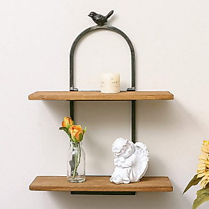 Synovana 2 Tier Decorative Industrial Floating Shelf Wall Storage Shelves Bird Decor Wall Mounted Shelf Foldable Hanging Metal Shelves Rack for Living Room Bedroom Bathroom