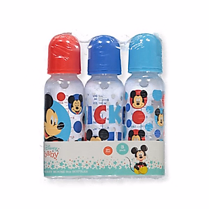 Disney Cudlie Mickey Mouse Baby Boy 3 Pack 9oz Bottles with Bright Mickey Print