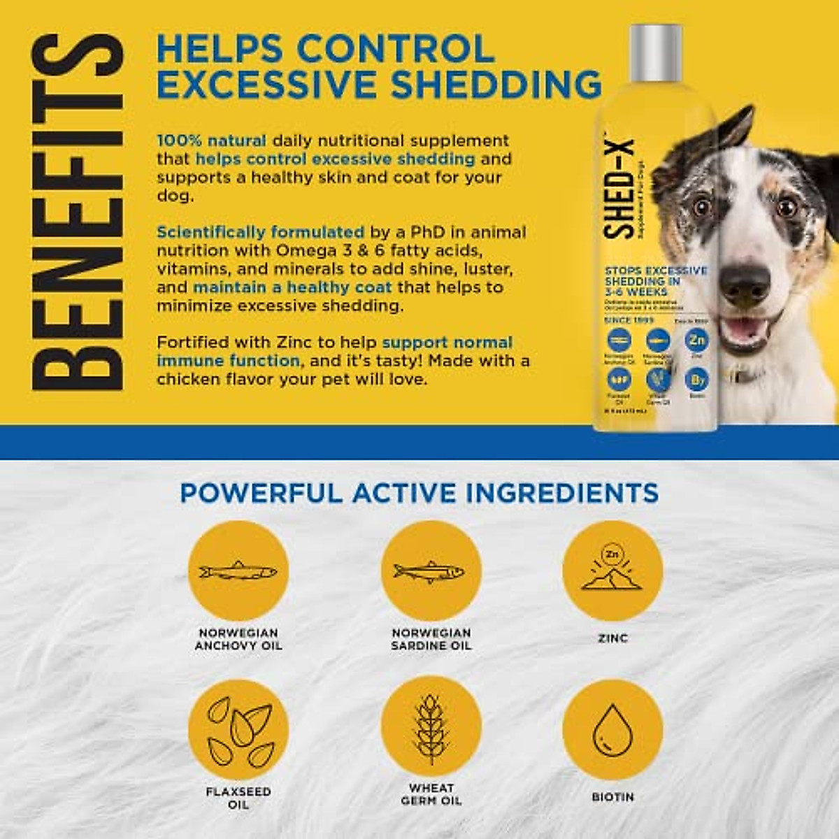 Shed-X Liquid Dog Supplement, 16oz – 100% Natural – Helps Control Excessive Dog Shedding with Fish Oil for Dogs Supplement of Essential Fatty Acids, Vitamins, and Minerals