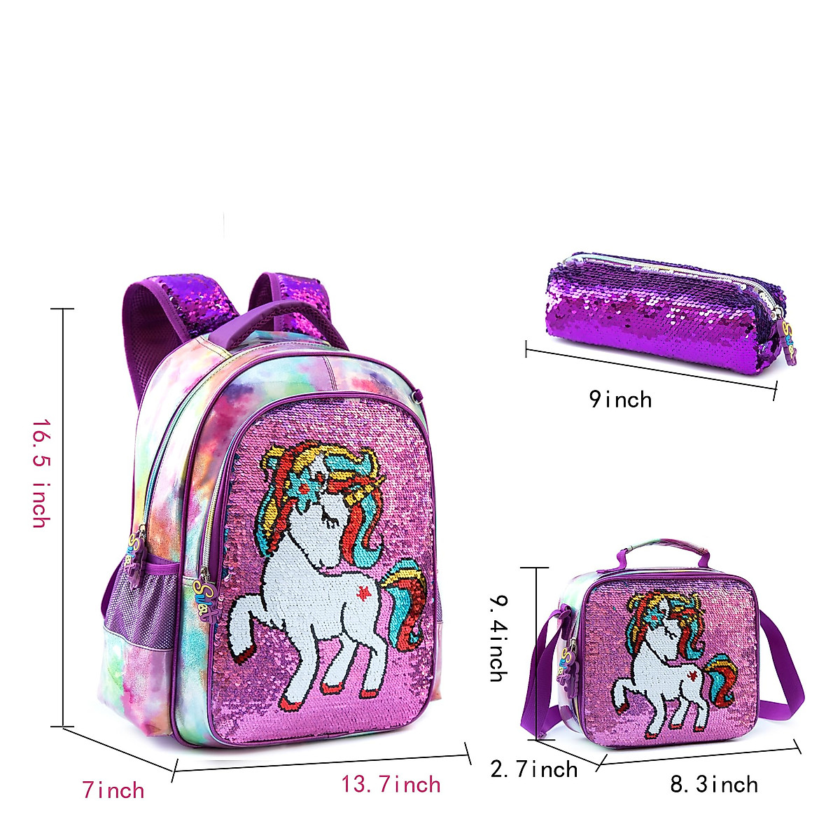 MOHCO Kids Backpack 17 inch Lunch Bag and Pencil Case School Bookbag for Teens, Girls, Boys, Elementary and Middle school