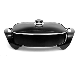 Caynel Professional Non-stick Copper Electric Skillet Jumbo, Deep Dish with Tempered Glass Vented Lid, Upgrade Thermostat, 16”x 12”x 3.15”- 8 quart (16 * 12 Black)