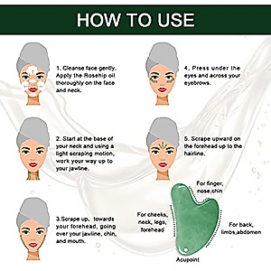 Gua Sha Massage Tools & Rosehip Oil in One Set, Nature Jade Stone Facial Gua sha Products for Skin Massage, Beauty and Moisturizing - with Nice Travel Pouch