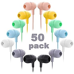 Wensdo Wholesale Bulk Earbuds Headphones 50 Pack Multi Color for Classrooms Kids, Durable Earphones Perfect for K12 Schools Students Teens Kindergarten Children Gift and Adult (Mixed)