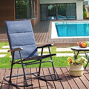 NATURAL EXPRESSIONS Folding Patio Rocking Chairs,Outdoor Oversized Textilene & 3D Mesh Fabric Rocker with High Back Hard Armrest,Portable Rocking Chair for Garden, Backyard, Porch, 300lb