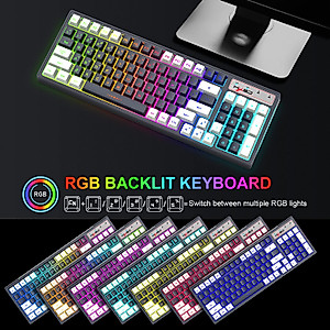 LexonElec Wireless Gaming Keyboard Chroma RGB Lighting, Long-Lasting Rechargeable 2000mAh Battery, Dual Color Water Resistant Mechanical Feeling Wireless Keyboard for PC Mac PS4 Xbox