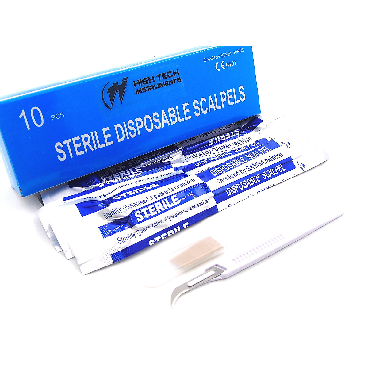 Disposable Scalpels High-Carbon Steel Blades, Plastic Graduated Handle, Sterile, Individually Foil Wrapped, Box of 10 (Disposable Scalpel #12)