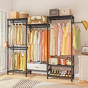 ACMETOP Portable Wardrobe Closet, 86 Inch Heavy Duty Clothes Rack for Hanging Clothes Free Standing Closet with 4 Hang Rods, 8 Shelves, 1 Storage Box & 2 Adjustable Side Hooks, Max Load 800LBS