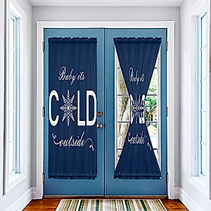 Front Door Curtains for Window, Christmas French Door Curtains Glass Door Window Curtain Back Door Curtain for Patio Front Doors Half 54W x 72L Cold Winter Snowflakes Blue Backdrop