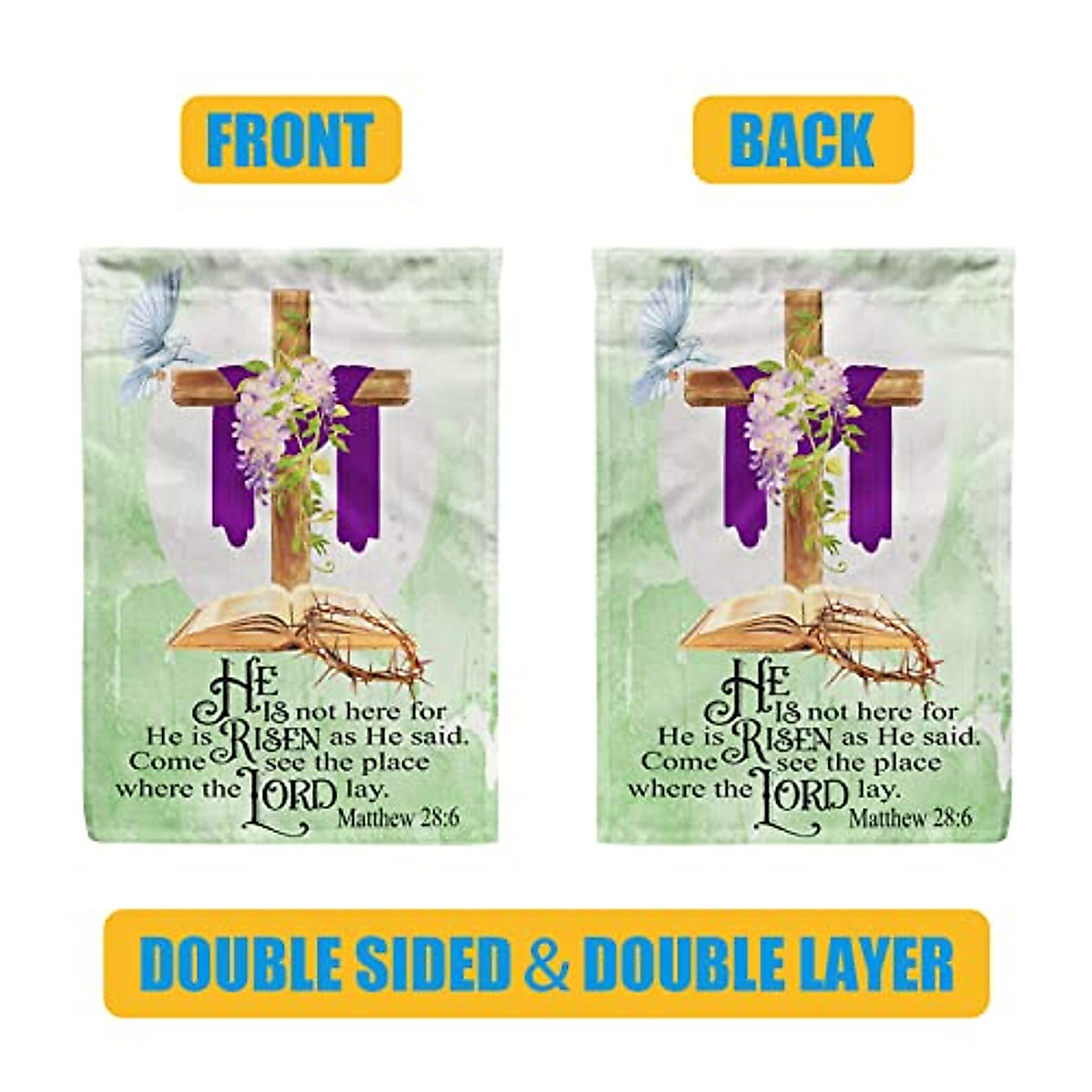 He is Risen Garden Flags 12x18inch Burlap, Easter Religious Cross Flags for Spring Holiday Yard Decorations Outdoor Matthew 28:6